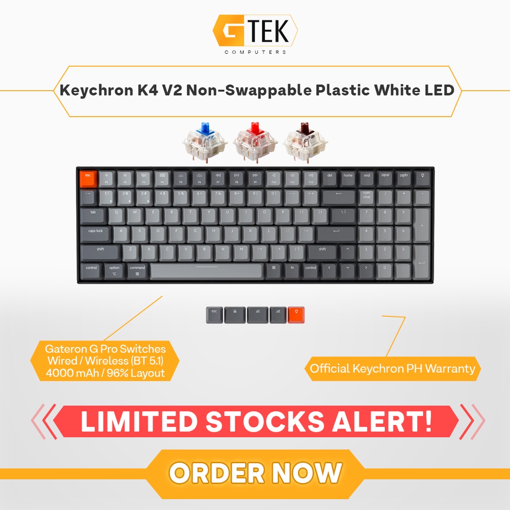 Keychron K4 V2 Non-Swappable Plastic Frame White LED Gateron G Pro ...