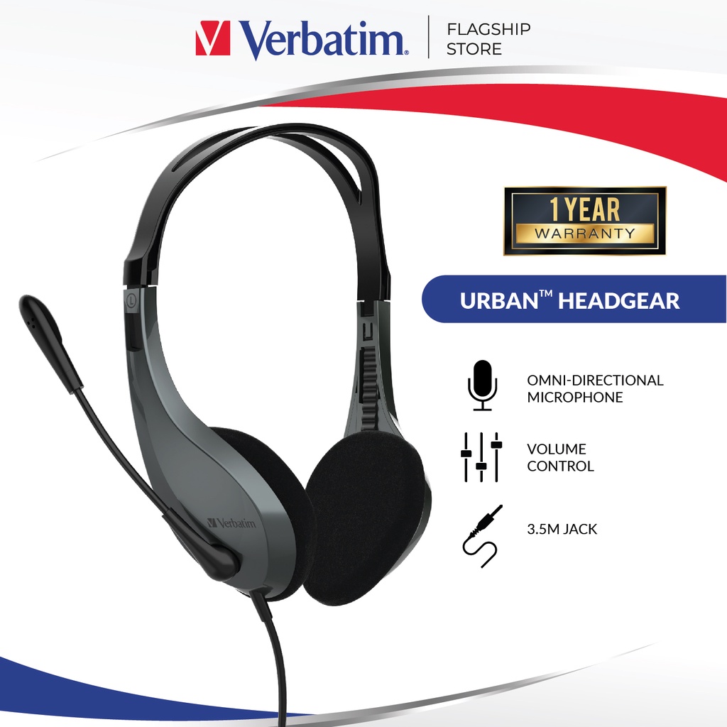 Verbatim Multimedia Headset with Mic and Volume Control | Shopee ...