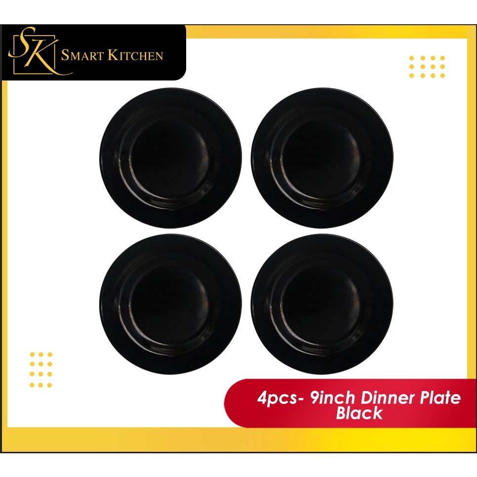 Smart Kitchen 4-Pieces Dinner Plate Melamine 9 Black SK-C22109B meat ...