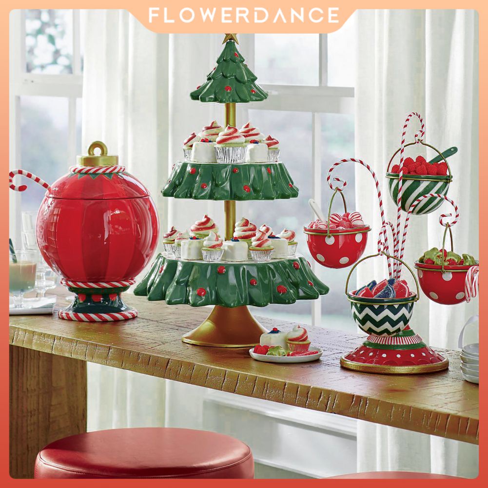 Christmas Tree 2 Tier Resin Cake Stand Candy Display Rack Kitchen Light ...