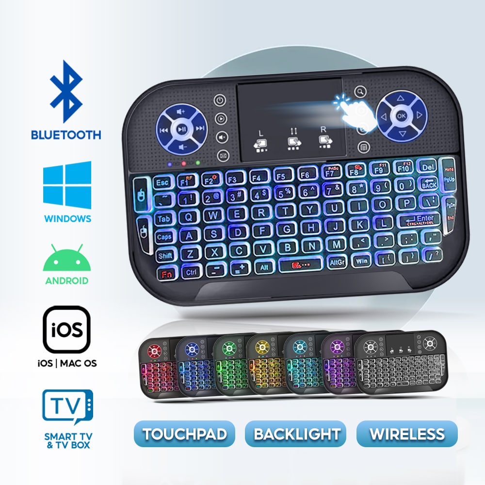 Mini Keyboard 2.4GHz 7-color Backlight Wireless Mini Keyboard with ...