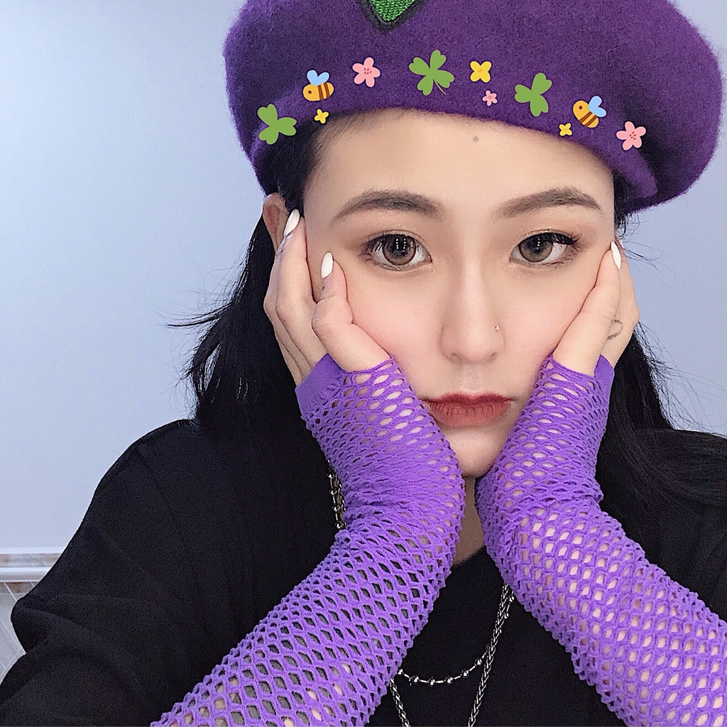 Punk Arm Cover Fishnet Gloves Female Mesh Stretch Long Gloves Women ...