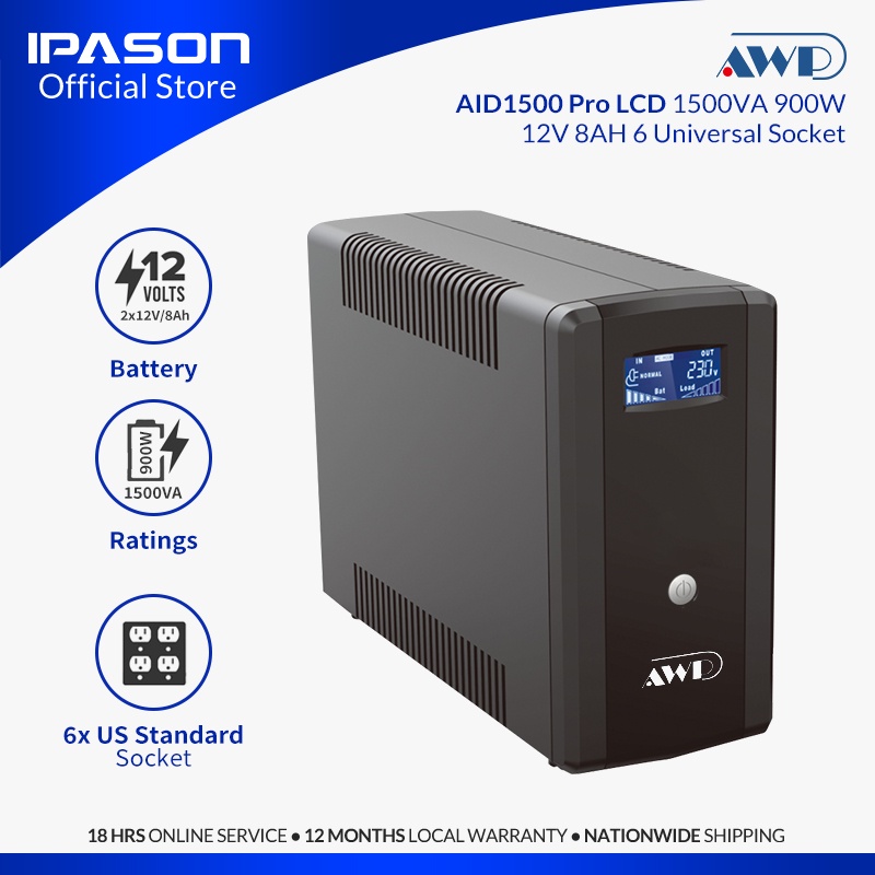 Ipason AWP AID1500 Pro LCD 900W-1500VA UPS with AVR Uninterruptible ... Ipason AWP AID1500 Pro LCD 900W-1500VA UPS with AVR Uninterruptible ...