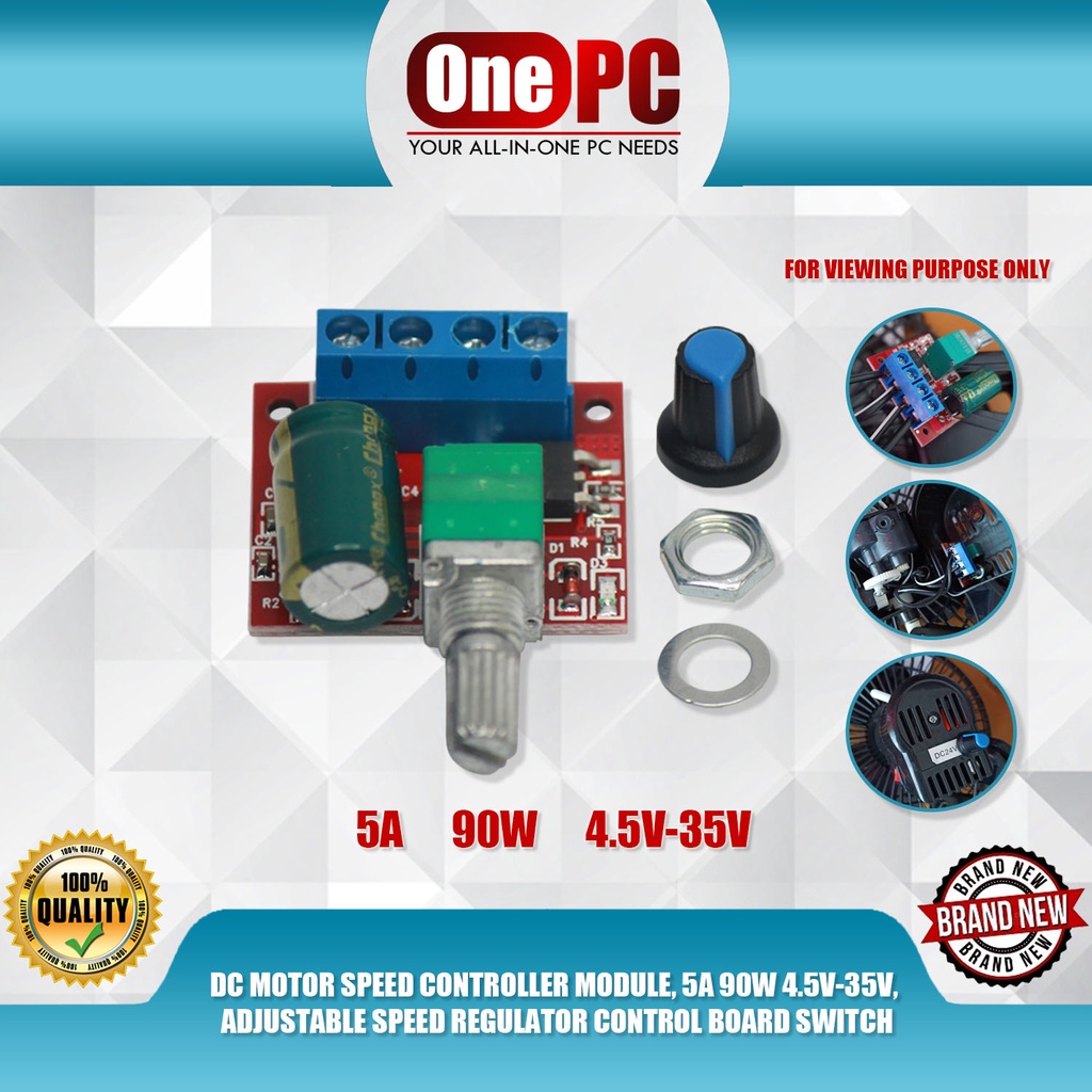 DC MOTOR SPEED CONTROLLER MODULE, 5A 90W 4.5V-35V, ADJUSTABLE SPEED ...