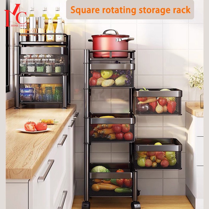 5 Layer Steel Kitchen Rotating Rack Vegetable Spice Shelf Storage ...