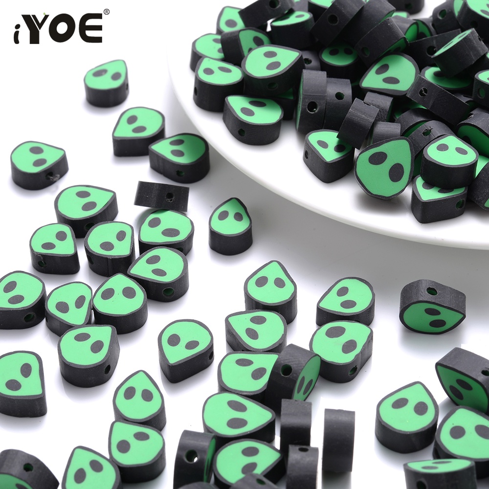 30pcs Green Alien Shape Clay Beads Star Cross Polymer Clay Beads For ...