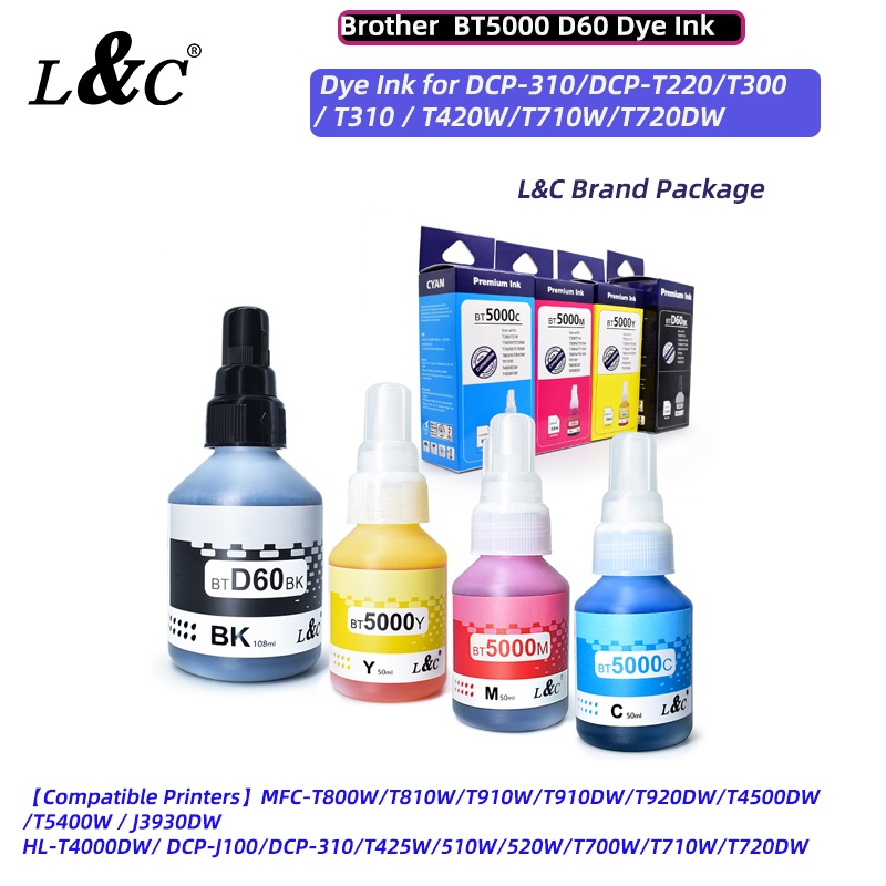 L&C Ink BTD60 BT5000 Dye Ink Refill For Brother Printer DCP-T420W/T710W ...