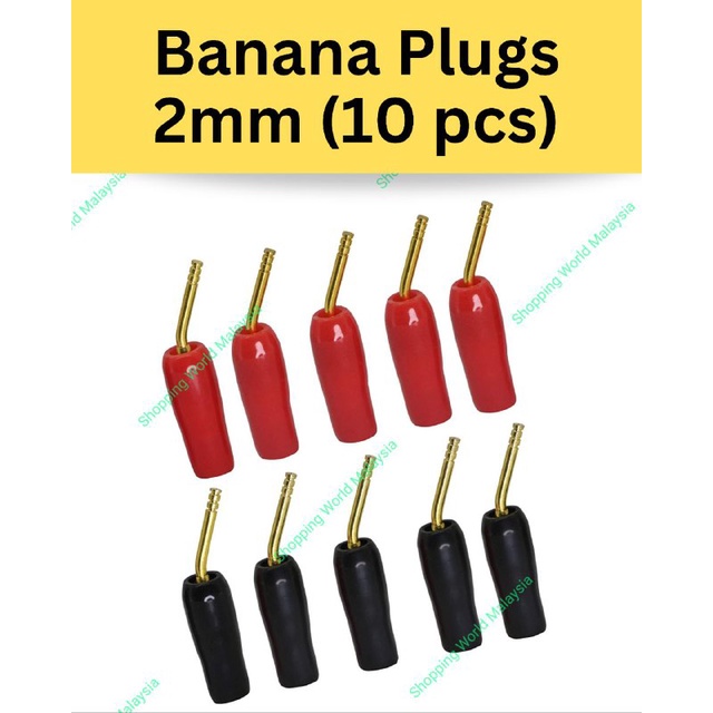 (10pcs) 2mm Banana Plug Cable Connector for Audio Speaker Bent Pin Plug ...