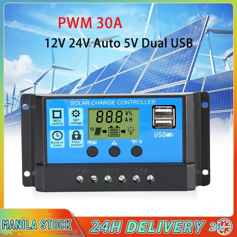 COD Original 30A PWM Solar Charge Controller 12V/24V Bat Regulator Solar Panel Controller LCD ...
