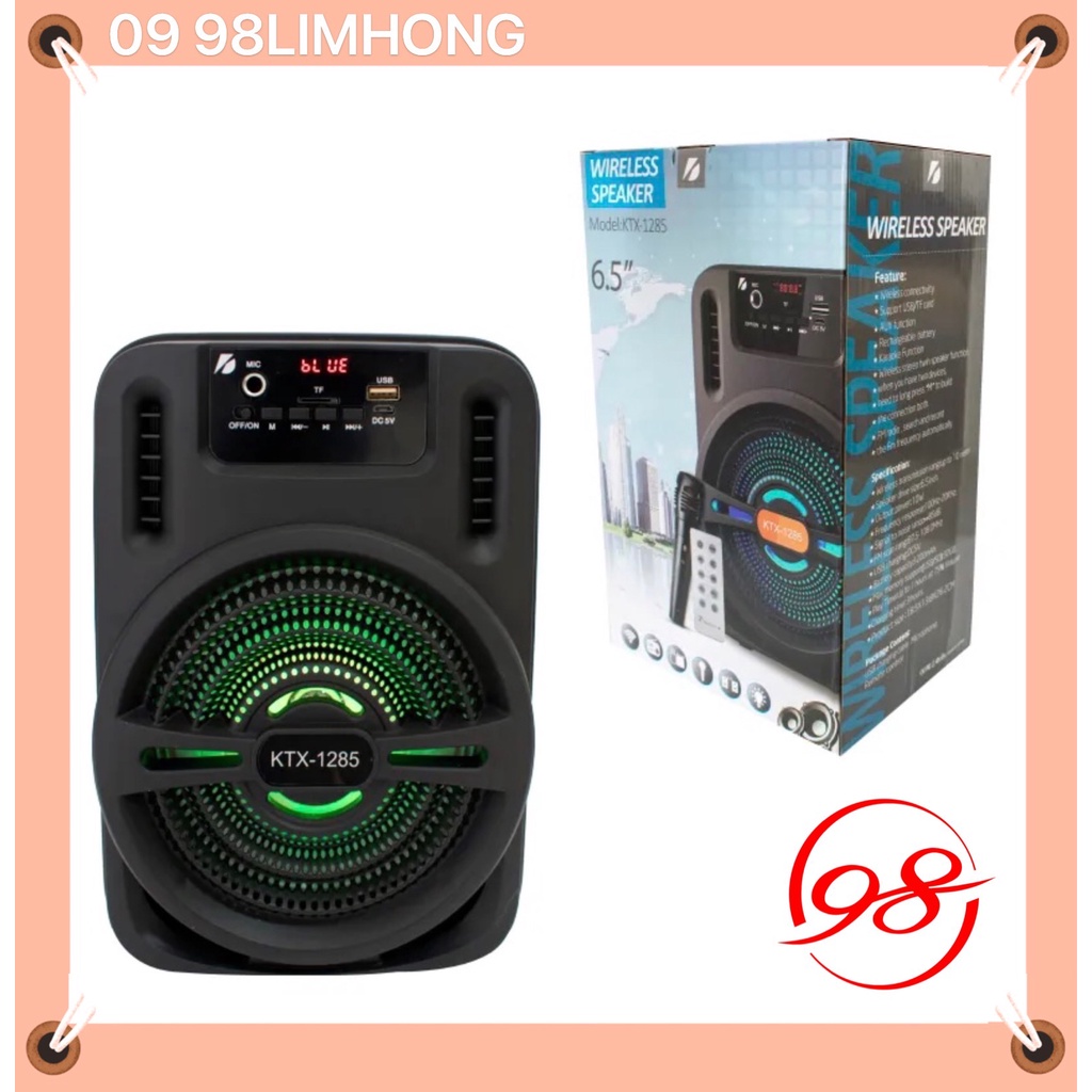 98 Speaker KTX-1285 6.5inches karaoke wireless bluetooth speaker free microphone remote | Shopee ...