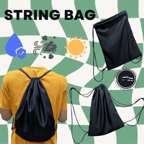 BLACK STRING BAG | WATER-REPELLANT WITH ADJUSTABLE STRINGS | JM&CC ...