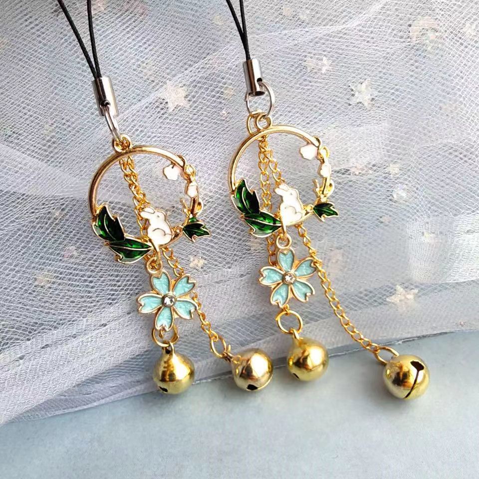 Mobile Phone Pendant Cute Little White Rabbit Green Garland Bell ...
