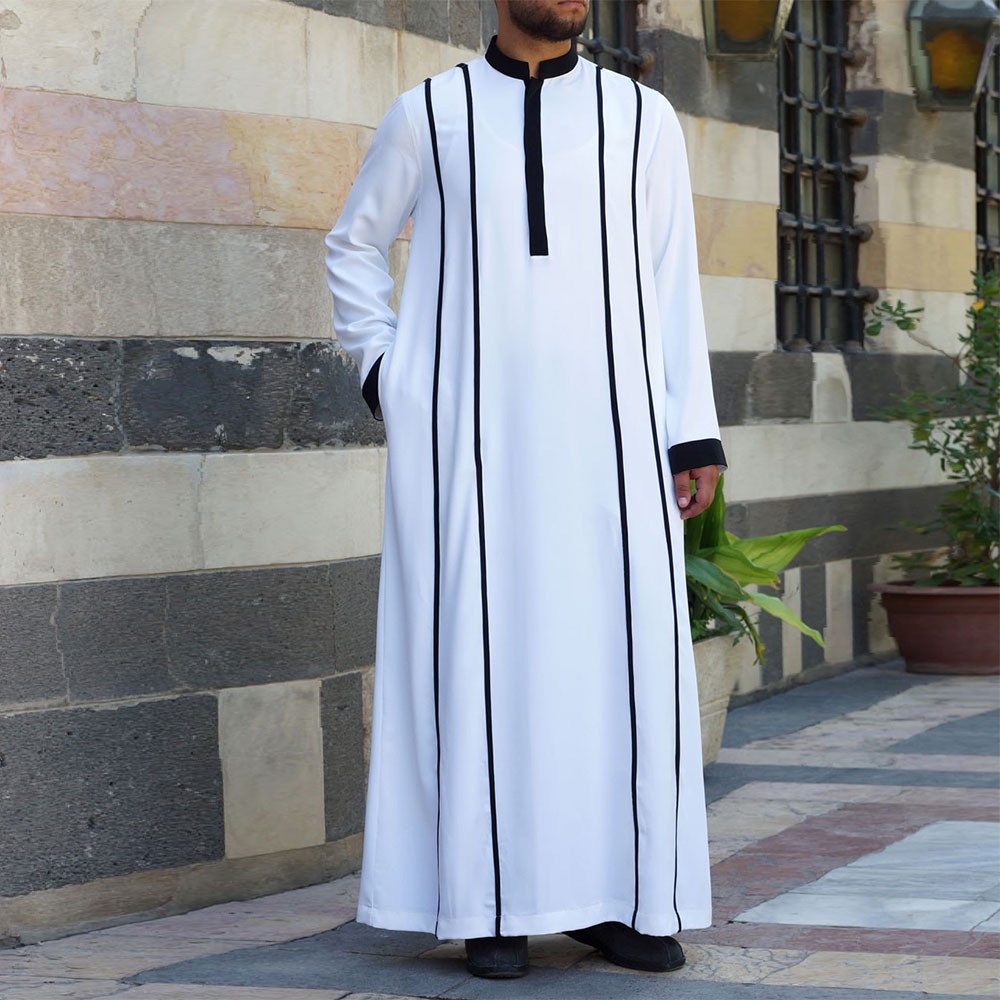 Islamic Men Clothing Middle East Arab Caftan White Button Jubba Thobe ...