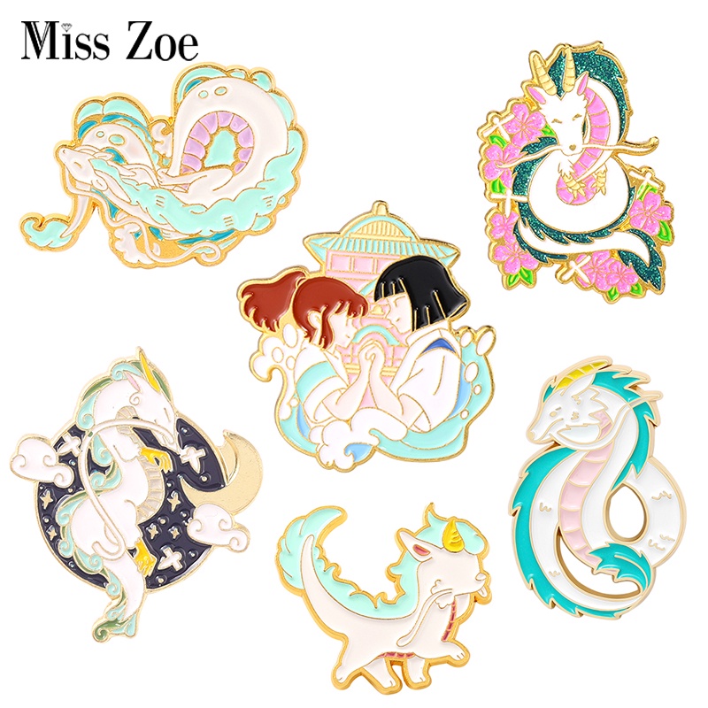 Childhood Anime Enamel Pin Dragon Haku Chihiro Coal Calcifer Jiji ...
