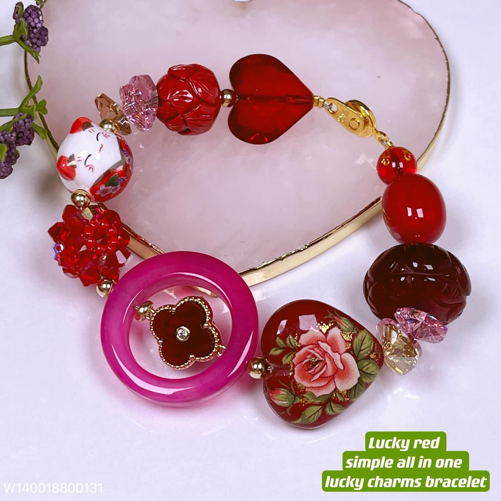 lucky red simple all in one lucky charms bracelet | Shopee Philippines
