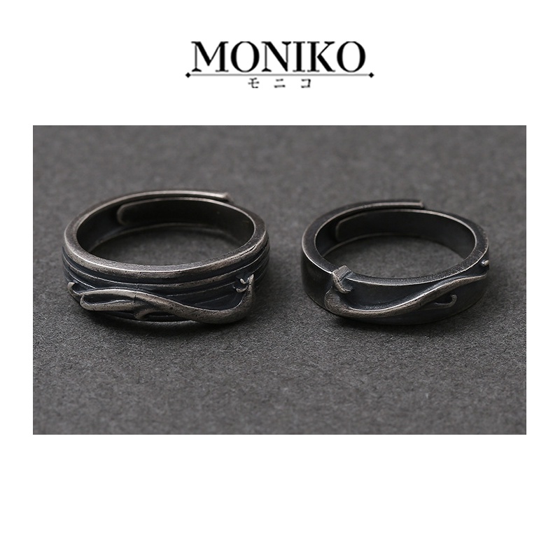MONIKO Design Phoenix Feathers Black Couple Ring For Lovers Boyfriend ...