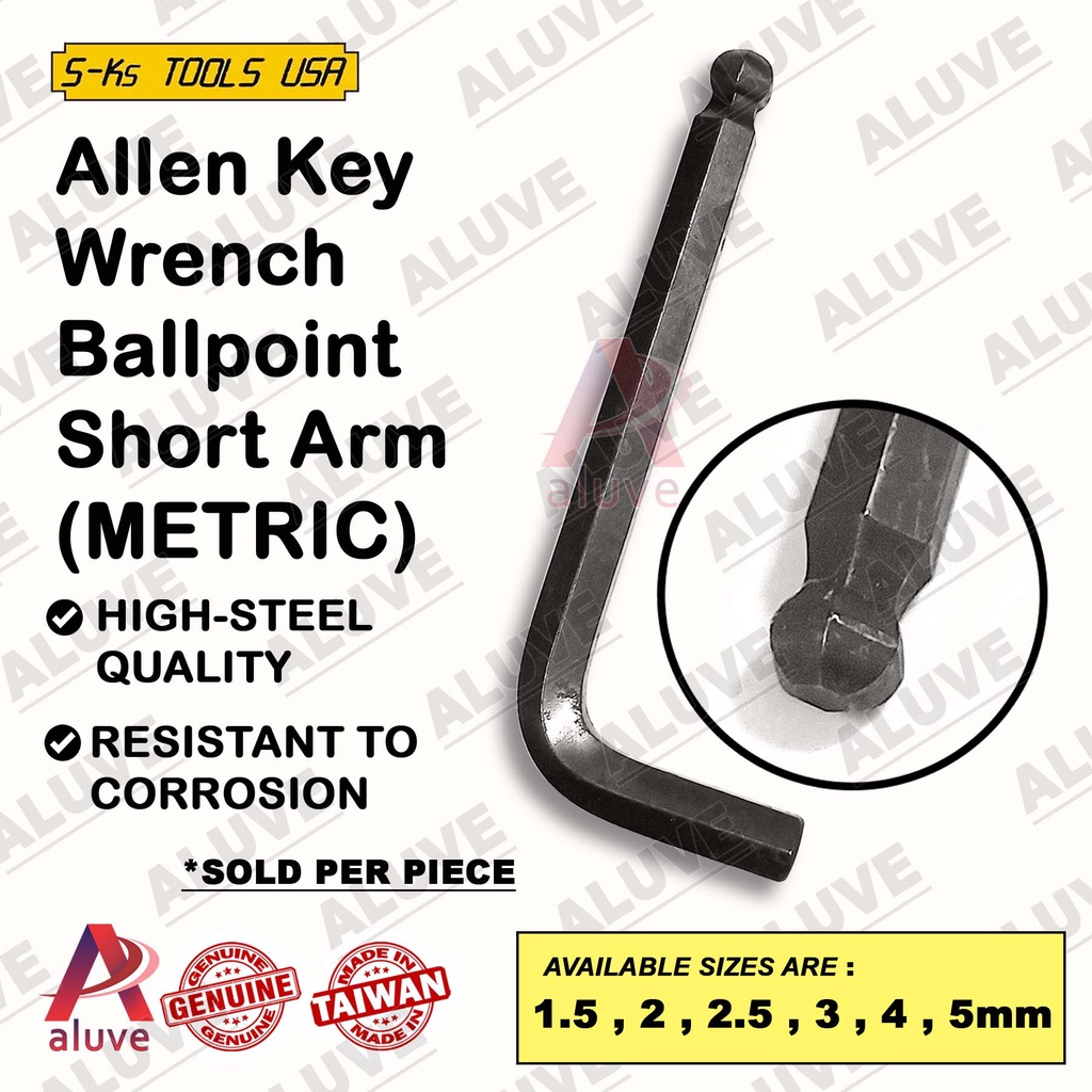 S-Ks Allen Key Wrench BALL POINT Short Arm(METRIC) Sizes are:1.5, 2, 2. ...