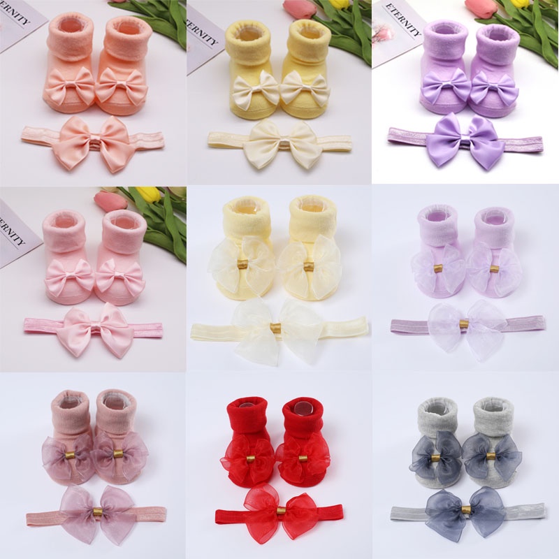 2Pcs Set Baby Socks for Girls Toddler Cotton Mesh Bow Sock + Cute ...