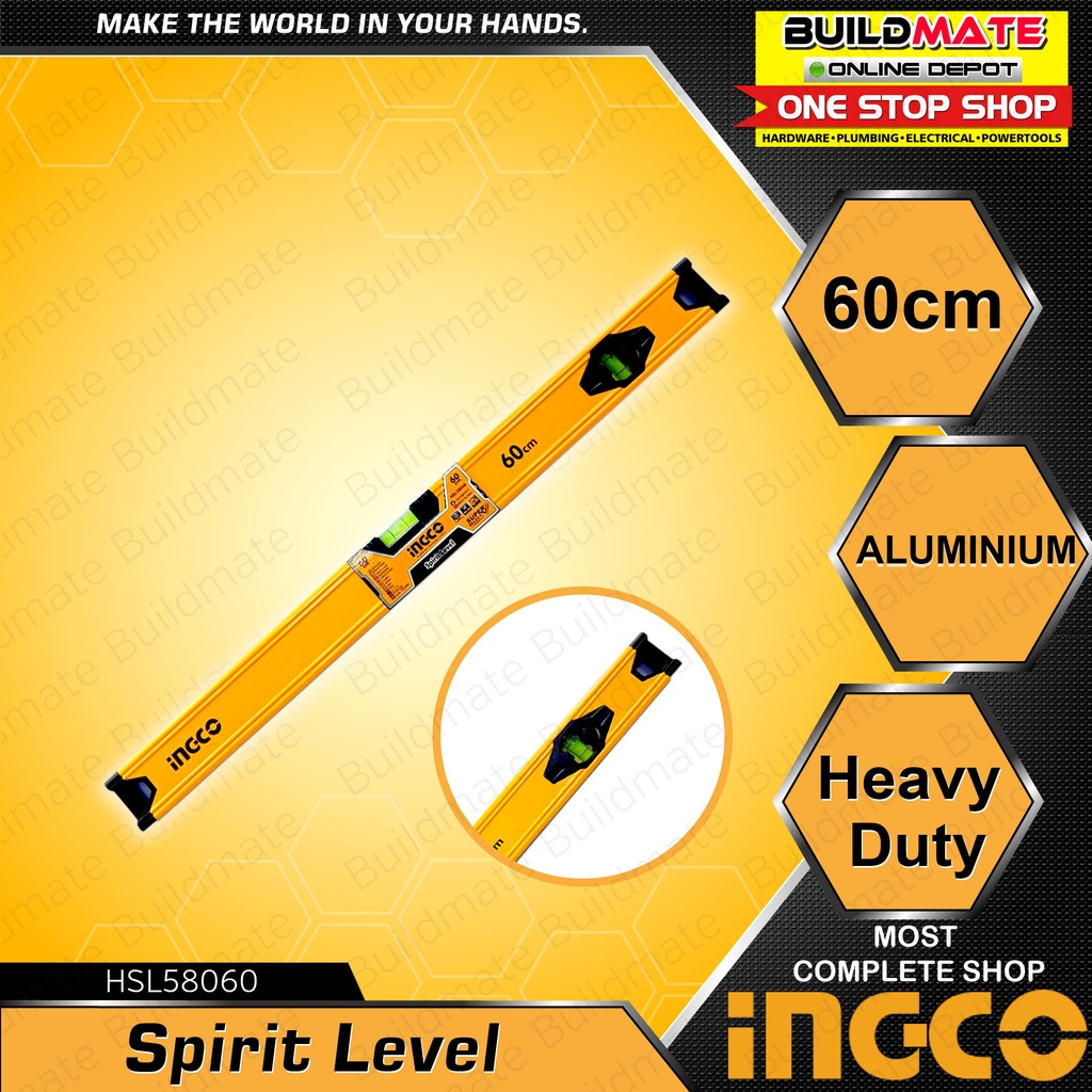 BUILDMATE Ingco 60CM Spirit Level Leveling Tool Aluminum Spirit Leveler ...