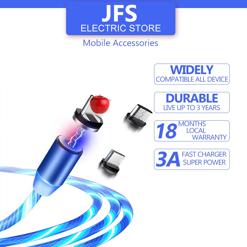3A Magnetic Fast Charger Cable LED Light Magnetic Charger Cable Magnet ...