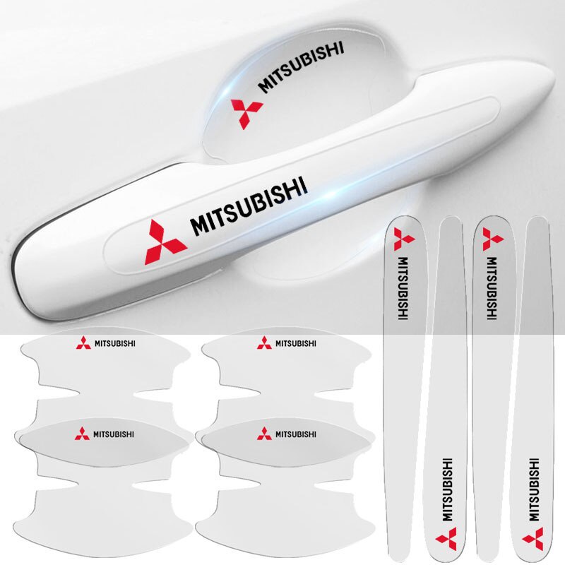 8Pcs Mitsubishi Car door handle stickers Transparent protector film for ...