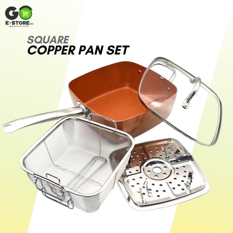 5 in 1 Square Copper Square Pan Non Stick Frying with Ceramic Coating ...