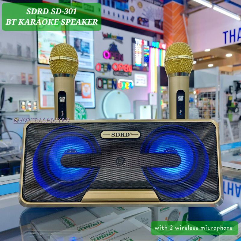 SDRD SD-301 WIRELESS BLUETOOTH KARAOKE SPEAKER ( WITH 2 WIRELESS MICROPHONE ) RANDOM COLOR ...