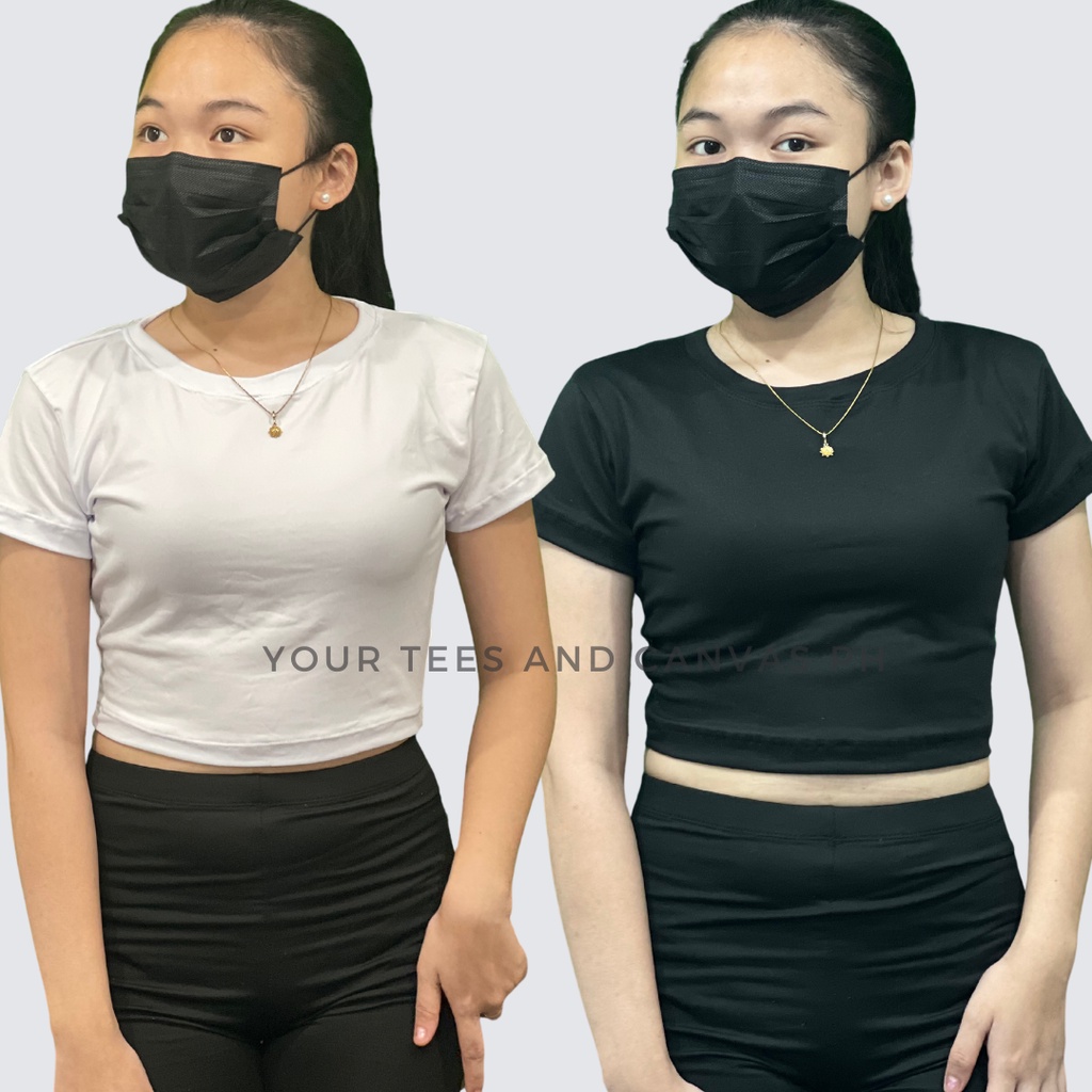 Plain Fitted Crop Top Black and White | Shopee Philippines