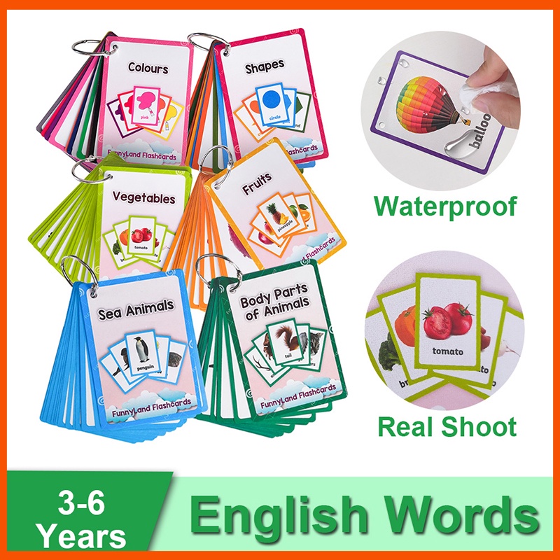 English Words Flash Cards Set Waterproof Kids 3-6 Years Old Colours ...