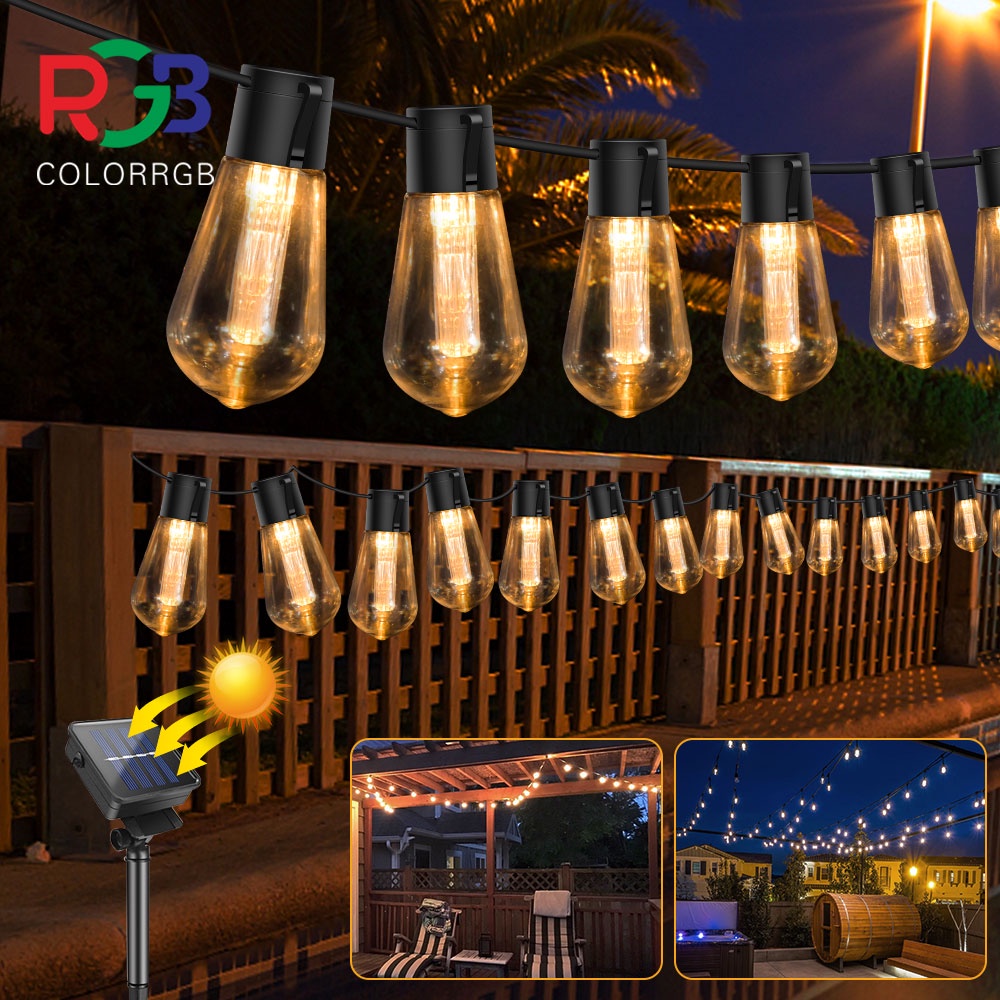 S14/G50 Solar string lights Outdoor Patio Globe Fairy String Lights ...