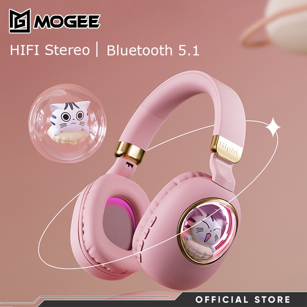 MOGEE LED Cat Wireless Headphones with Microphone Bluetooth 5.1 Headset ...