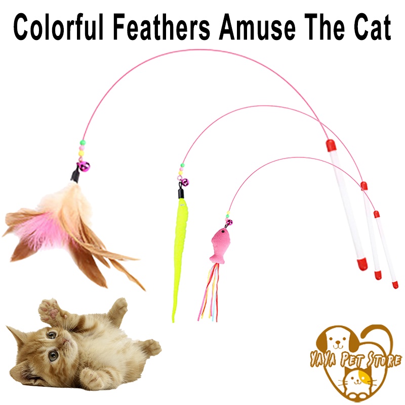 Cats Toy With Bell Steel Wire Feather Teaser Pet Wand Teasing Sticks ...