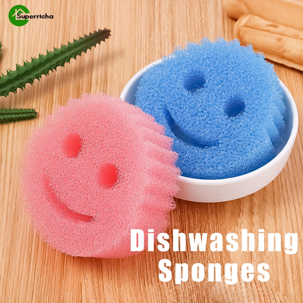 4pcs/set Creative Magic Dishwashing Smiley Face Sponge Smiling Scrub ...