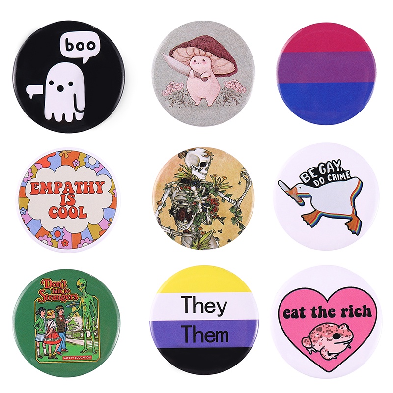 44mm Tinplate Lapel Badges Pin Text They/Them Goose Cartoon Frog Eat ...