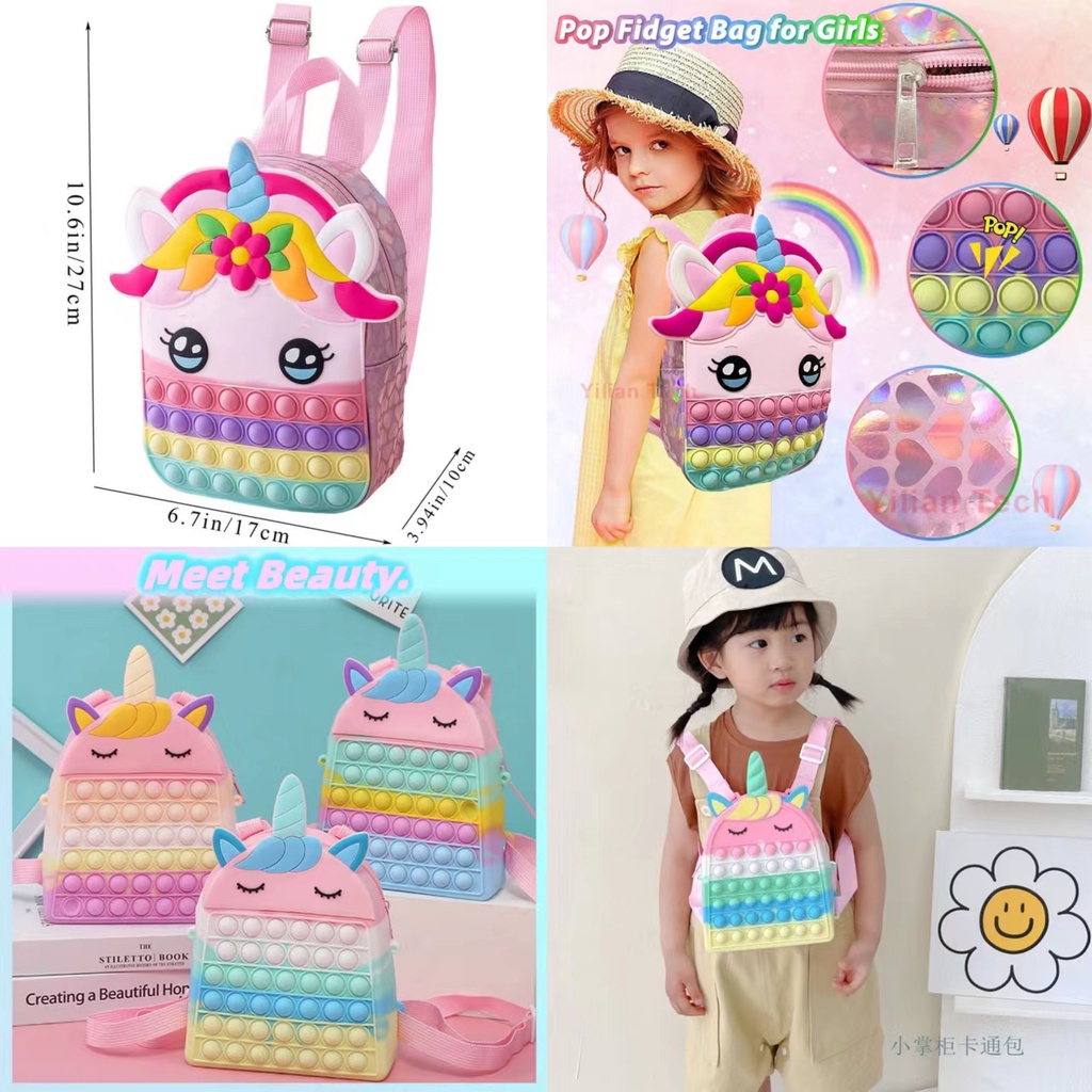 Large Pop It Fidget Toy Unicorn Backpack for Girls Unicorn Purse Bag ...