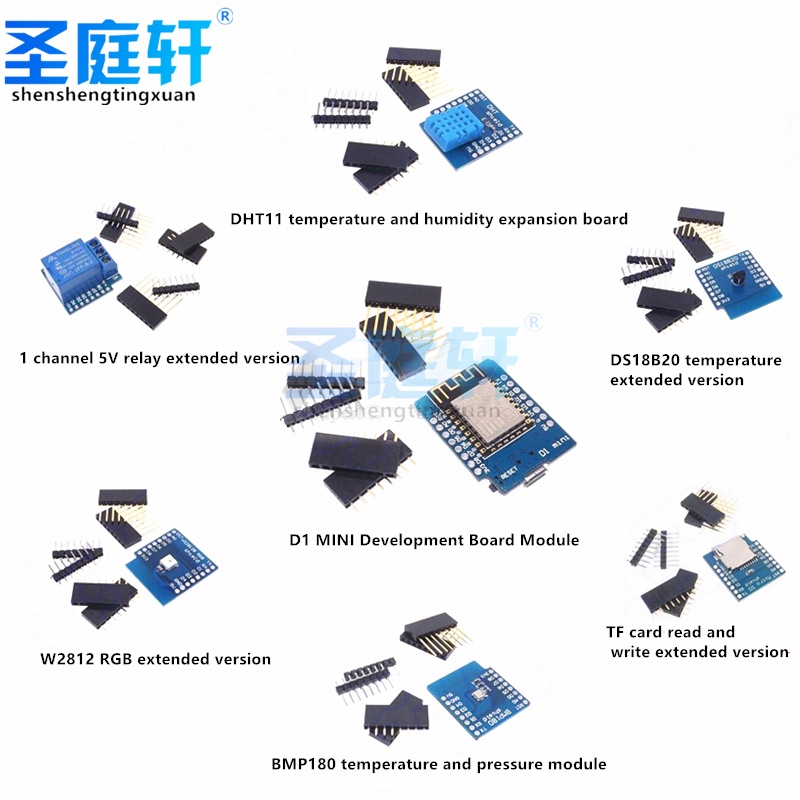 D1 MINI Kit 7 in 1 Master Control + DHT11 + DS18B20 + RGB + Relay ...