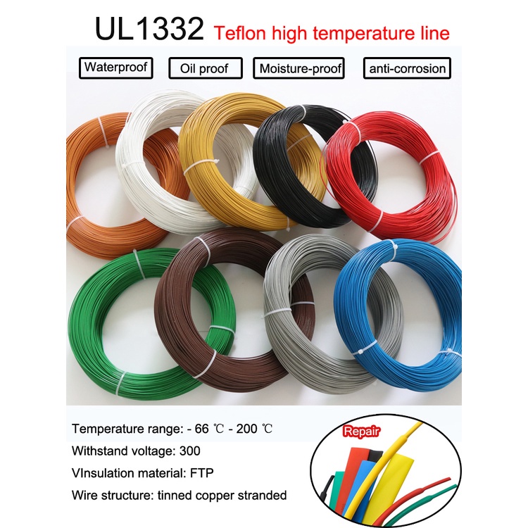 1meter 12-18AWG UL1332 PTFE Tinned Copper Wire FEP Plastic Electron Cable Lamp DIY Line ...