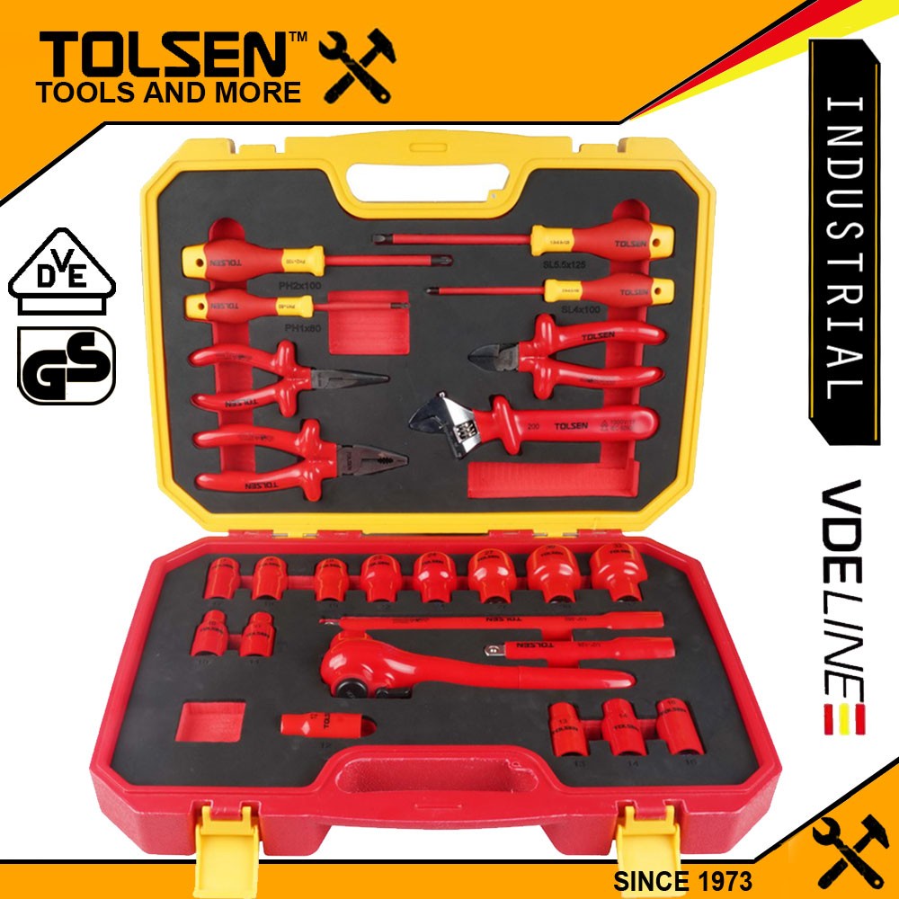 Tolsen 25pcs VDE Premium Insulated Hand Tools Set (w/ Case) GS Approved ...