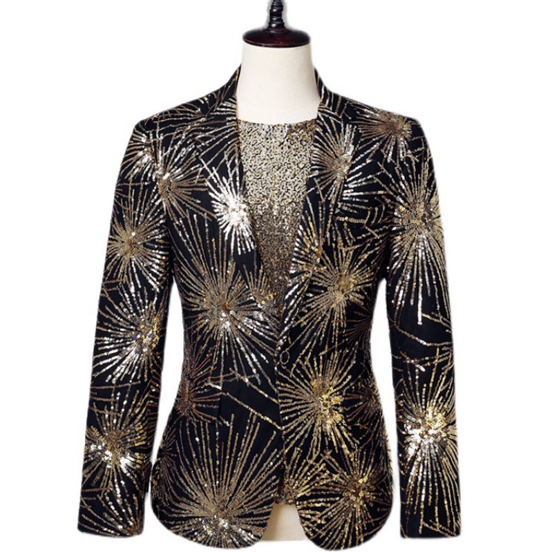 Shiny Gold Fireworks Sequin Mens Suit Jacket 2022 Luxury Brand New ...