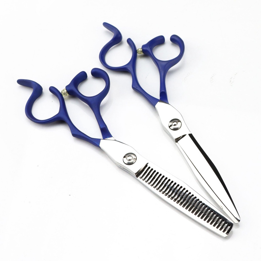 6.0 Inch Blue Notched Handle Hairdressing Scissors Flat Scissors Teeth ...
