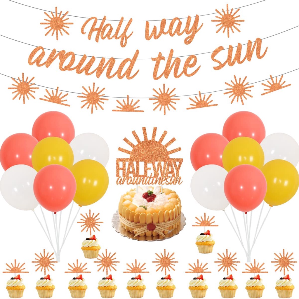 JOLLYBOOM Boho Orange Half Way Around The Sun Banner Cake Topper with ...