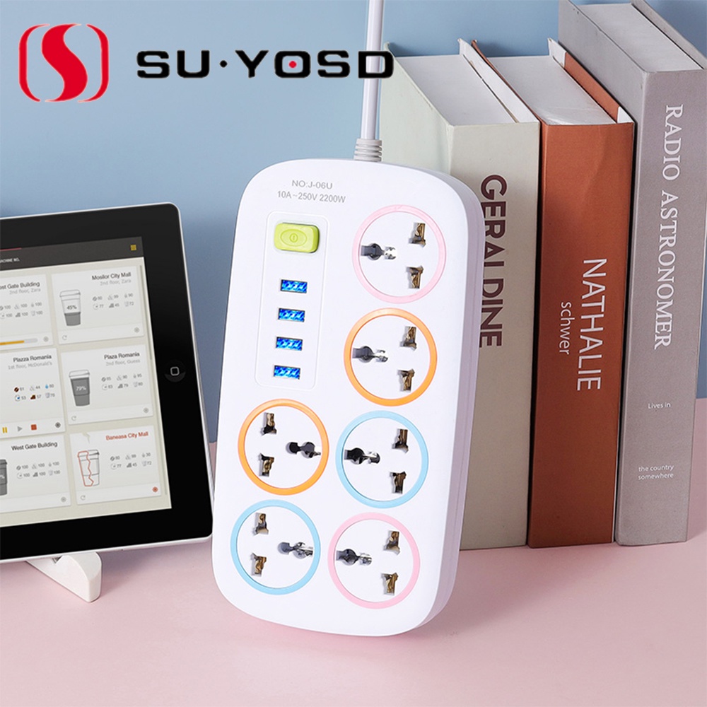 Su Yosd Power Strip Extension Socket Cable Moveable Multi Function With 6 Socket And 4 Usb Port