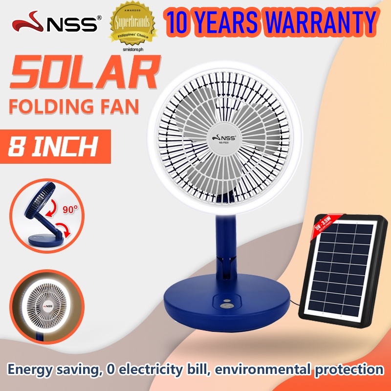 NSS Mini Solar Electric Fan with Light Panel Rechargeable 8 Inch Fan ...