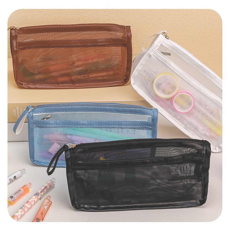 Penlab 1pcs Double Pull Mesh Pencil Case Portable Visual Color Storage ...