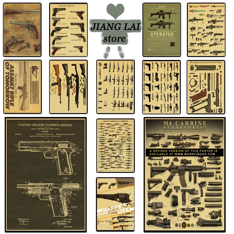 World Famous Gun Posters Military Fans Vintage Poster Kraft Paper ...