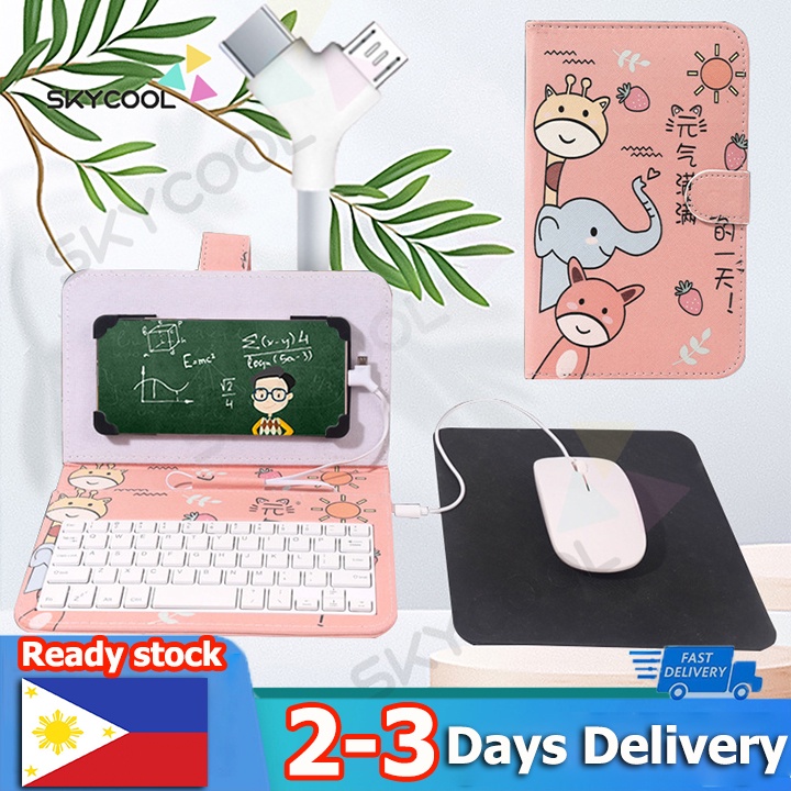 Portable Type-C/Micro-Usb Wired Keyboard Mouse Set with Leather Cove ...