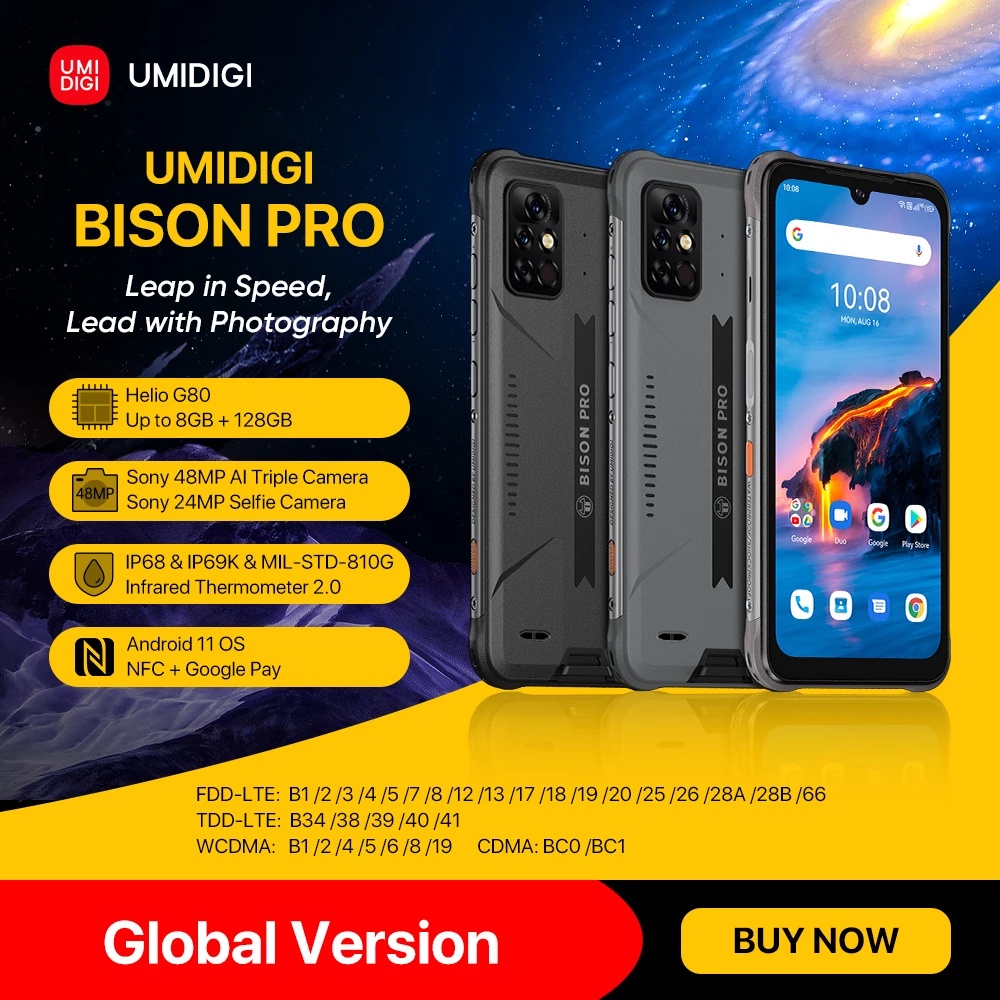 UMIDIGI BISON Pro Rugged Waterproof Cellphone 128GB 6.3" FHD+ 5000mAh ...