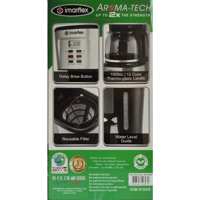 Imarflex ICM512AS Aroma-tech Coffee Maker 12 Cups ICM-512AS (Houseware ...