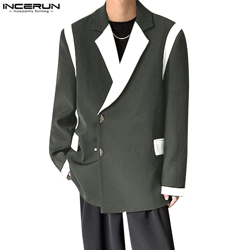 INCERUN Men's Autumn Contrast Color Long-sleeved Business Casual Suit ...