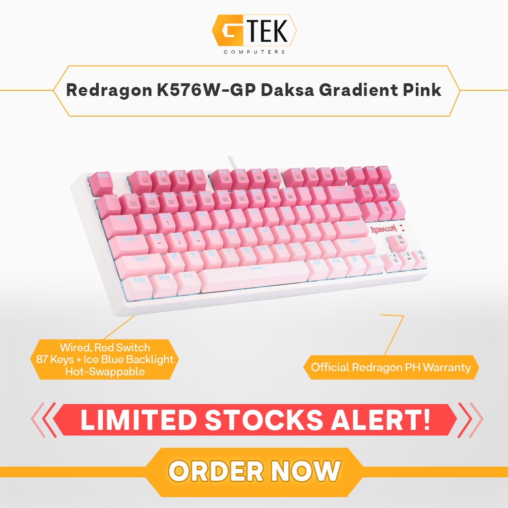 Redragon K576W-GP Daksa Gradient Pink Wired Mechanical Keyboard Red ...